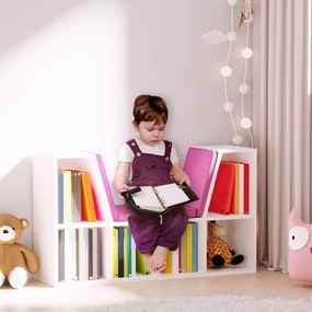 HOMCOM Moderní Design 2-v-1 Knihařská Lavice s 6 Úložnými Prostředky a 3 Polštářky 102L x 30W x 61H cm Bílá Růžová