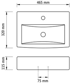 vidaXL Keramické umyvadlo s otvorem na baterii a přepadem černé obdélníkové