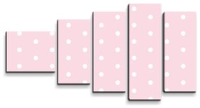Sablio Obraz - 5-dílný Bílé puntíky na růžové - 100x60 cm