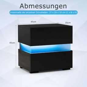 Costway Sada nočních stolků 2 nočních stolků LED s vysokým leskem noční – černý