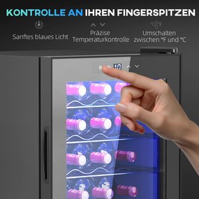 HOMCOM Chladnička na víno 20 lahví 53L 5-18 ℃ Kompresorová chladnička na nápoje se skleněnými dveřmi s ochranou proti UV záření, chladnička na lahve …