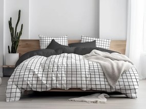 Ervi Bavlněné povlečení oboustranné - Elegantní bílé čtverce/černé