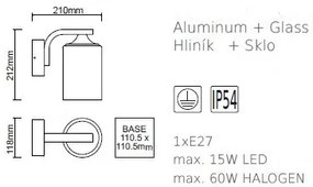 ACA Lighting Zahradní nástěnné svítidlo DAREIA max. 60W/E27/230V/IP54, tmavě šedé