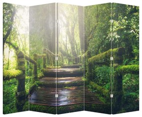 Paraván - Dřevěné schody v lese (210x170 cm)