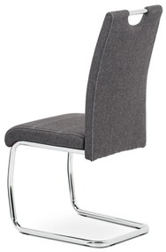 AUTRONIC Jídelní židle, potah šedá látka, bílé prošití, kovová chromovaná pohupová podnož