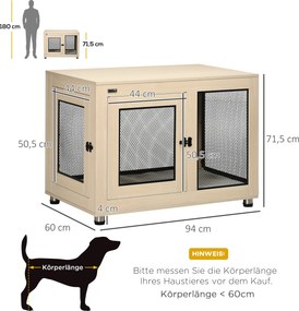 PawHut klec pro psy s polštářem 2 dveře klec pro psy a psí bouda pro malé a střední psy dub 94x60x71,5cm univerzální | Aosom.de