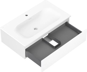 Mexen Rivel, koupelnová skříňka 80 cm s umyvadlem Vela, 1 zásuvka, drážkovaná, bílá matná, 91A20-08023-1-BF01-W23M01