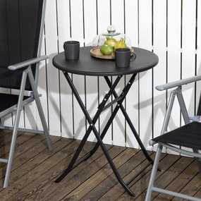 Outsunny kulatý skládací stůl Ø60 cm zahradní jídelní stůl s dekorativním vzhledem dřeva na balkon terasu tmavě šedý