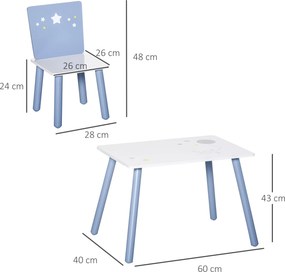HOMCOM Dětský stůl a 2 židle Sada Dřevěný stůl se židlemi pro děti 2-4 roky Stůl 60x40x43 cm a židle 28x26x48 cm do ložnice nebo obývacího pokoje Bíl…