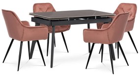 AUTRONIC Jídelní stůl 120+30+30x80 cm, keramická deska šedý mramor, kov, černý matný lak