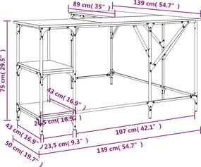 vidaXL Psací stůl 139 x 139 x 75 cm kompozitní dřevo [837590] Barva: šedá sonoma