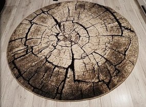 HU Kulatý hnědý koberec Loft se vzorem kmenů