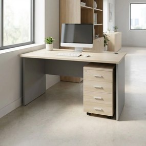 Sestava kancelářského nábytku SimpleOffice 1, 140 cm, dub světlý / šedá