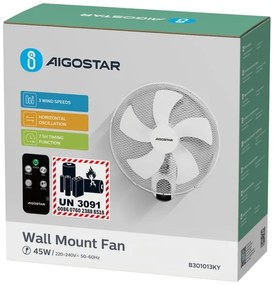 Aigostar -  Nástěnný ventilátor 45W/230V bílá + DO