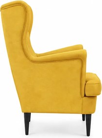 křeslo relaxační, odpočinkové, ušák, kov/samet, 102x80x67 cm, černá/hořčicově žlutá, Dekorino KR20260029