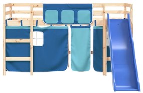 Dětská patrová postel se závěsy modrá 90 x 190 cm borovice - Default Title