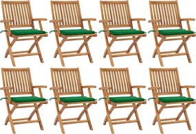 vidaXL Skládací zahradní židle s poduškami 8 ks masivní teak [3072778] Barva: Zelená