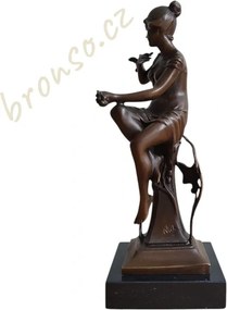 Elegantní bronzová socha ženy s ptáky ve stylu Art Deco – signováno, číslováno