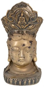 Šedo-zlatá dekorace socha hlava Buddha – 11x9x22 cm