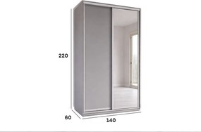 Skříň s posuvnými dveřmi 1400x2200x600 1LTD 1 Zrcadlo myší šedá, profil stříbrný