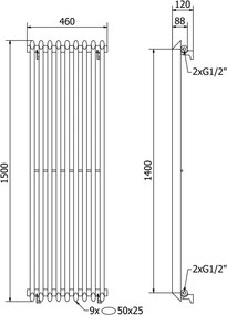 Mexen Atlanta dekorativní radiátor 1500 x 460 mm, 894 W, bílý - W211-1500-460-00-20