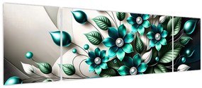 Obraz - 3D tyrkysové květy (170x50 cm)