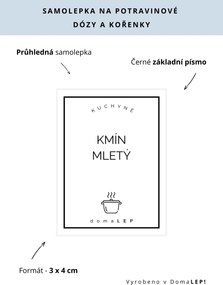 Samolepka na kořenky KMÍN MLETÝ průhledná 3 × 4 cm základní písmo
