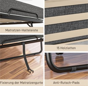 Skládací postel pro hosty HOMCOM s kolečky, 190x80 cm, 10 cm matrace, potah a boční taška, tmavě šedá, ideální do ložnice a na cesty | Aosom.de
