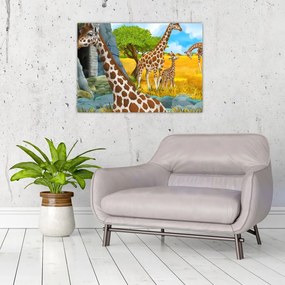 Skleněný obraz - Žirafí rodina (70x50 cm)