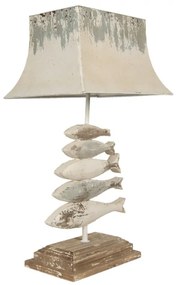 Kovovo-dřevěná vintage stolní lampa s rybami – 44x30x75 cm