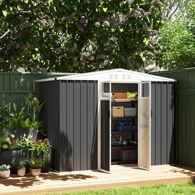 Kovová zahradní kůlna Outsunny 2,7 m² 246 x 117 x 180 cm Skladovací kůlna s oknem, 4 ventilačními otvory a zámkovými dveřmi, venkovní ocelová zahradn…