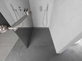 Mexen Kioto+ L, sprchová zástěna Walk-In s poličkou a věšákem 120 x 200 cm, 8mm sklo vzor zrcadlo, broušená ocel profil, 800-120-123-97-50