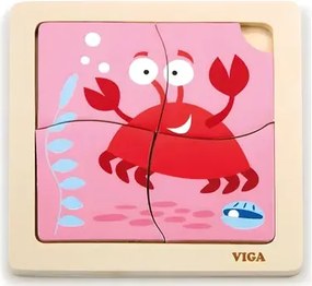 VIGA Dřevěné puzzle Krab 4 dílky / od 18 měsíců