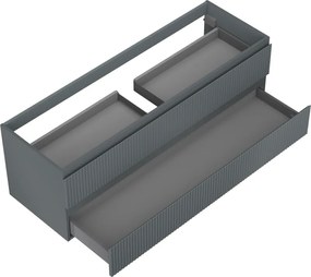 Mexen Rivel, koupelnová skříňka pod umyvadlo 140 cm, 2 zásuvky, drážkovaná, grafitová matná, 91A20-14047-2-BFF66
