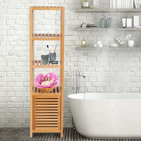 HOMCOM Koupelnová skříňka Koupelnová skříňka se 3 otevřenými přihrádkami z bambusu, toaletní skříňka přírodní 36x33x140cm pro optimální skladování | …