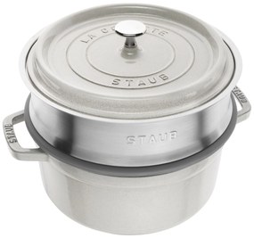 Staub Litinový hrnec s poklicí a s napařovací vložkou Cocotte, Ø 24 cm / 3,8 l, bílý lanýž 1010575