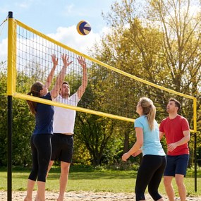 SPORTNOW sada pro badminton a volejbal – nastavitelná síť s výškově nastavitelnými ocelovými tyčemi, přenosný set s míčem a taškou (do interiéru i ve…