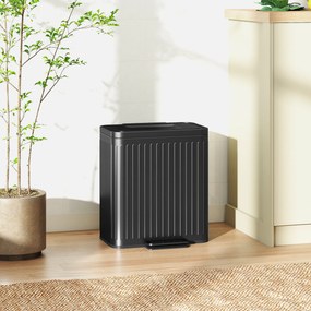 Kuchyňský odpadkový koš, 2 přihrádky po 20 l, efektivní třídění odpadu, nožní pedál, plast, kov, černý