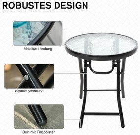 Outsunny kulatý odkládací stolek zahradní stolek se skleněnou deskou Ø45cm kovový černý na balkon a terasu | Aosom.de