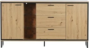 Aosom Komoda šířka 160 cm se 3 zásuvkami a 2 dveřmi, LED osvětlení, velký úložný prostor, černá a barva dřeva