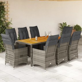 9dílný zahradní bistro set s poduškami šedý polyratan 3276890