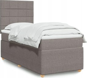 Box Spring Postel S Matrací Textil Taupe Blok se čtverci 90 x 200 cm