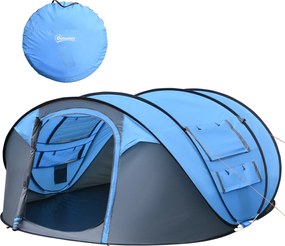 Outsunny Pop-up Stan pro 4-5 Osob - Okna, Kapsy a Voděodolná UV Ochrana - Taška 263,5x220x123 cm Modrá | Aosom