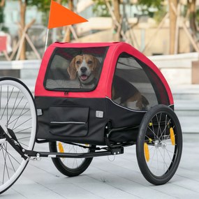 PawHut Skládací přívěs pro psy s odrazkami Okno ze síťoviny Kolečka Dveře Bezpečnostní praporek pro psy do 20 kg 138x70x89 cm Červená barva