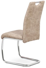 AUTRONIC Jídelní židle, potah krémová látka COWBOY v dekoru vintage kůže, kovová chromova