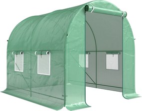 Outsunny Fóliový skleník Skleník na rajčata Fóliový tunelový skleník Studený rám s oknem Zelený 245 x 200 x 198 cm | Aosom
