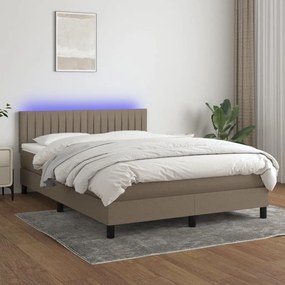 Box spring postel s matrací a LED taupe 140x190 cm textil