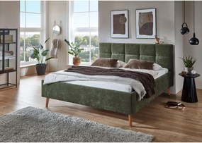 Khaki čalouněná dvoulůžková postel s úložným prostorem s roštem 180x200 cm Nova – Meise Möbel