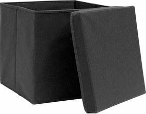 Úložné boxy s víky 4 ks černé 32 x 32 x 32 cm textil 288333