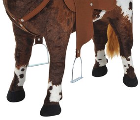 HOMCOM Jezdecký kůň na hraní pro děti se zvukem, plyšová hračka z kovu, hnědobílá barva, 85x28x60cm, ideální pro zábavu a hry |